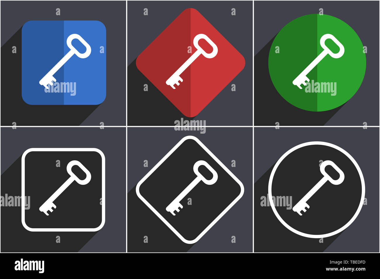 Key set of flat design web icons in 6 options Stock Photo - Alamy