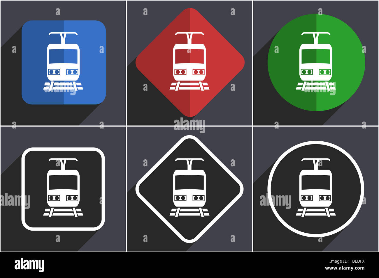 Train set of flat design web icons in 6 options Stock Photo - Alamy