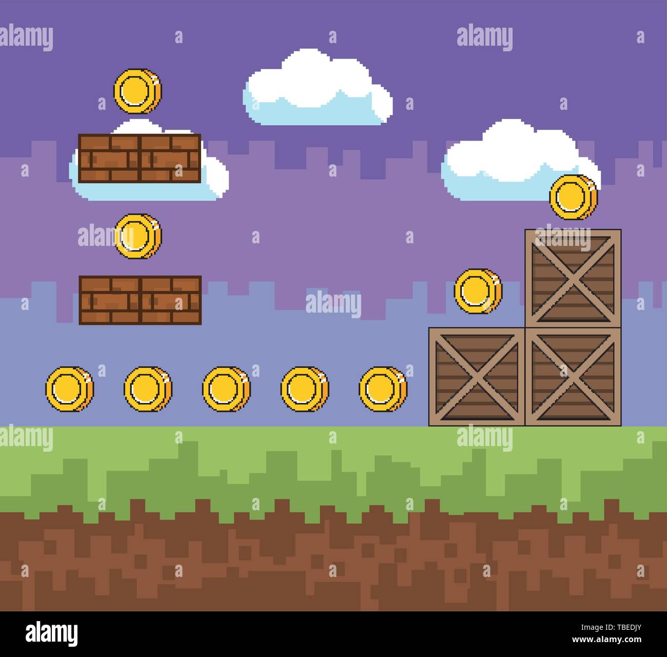 Arcade game world design, Pixel scene art retro and videogame theme ...