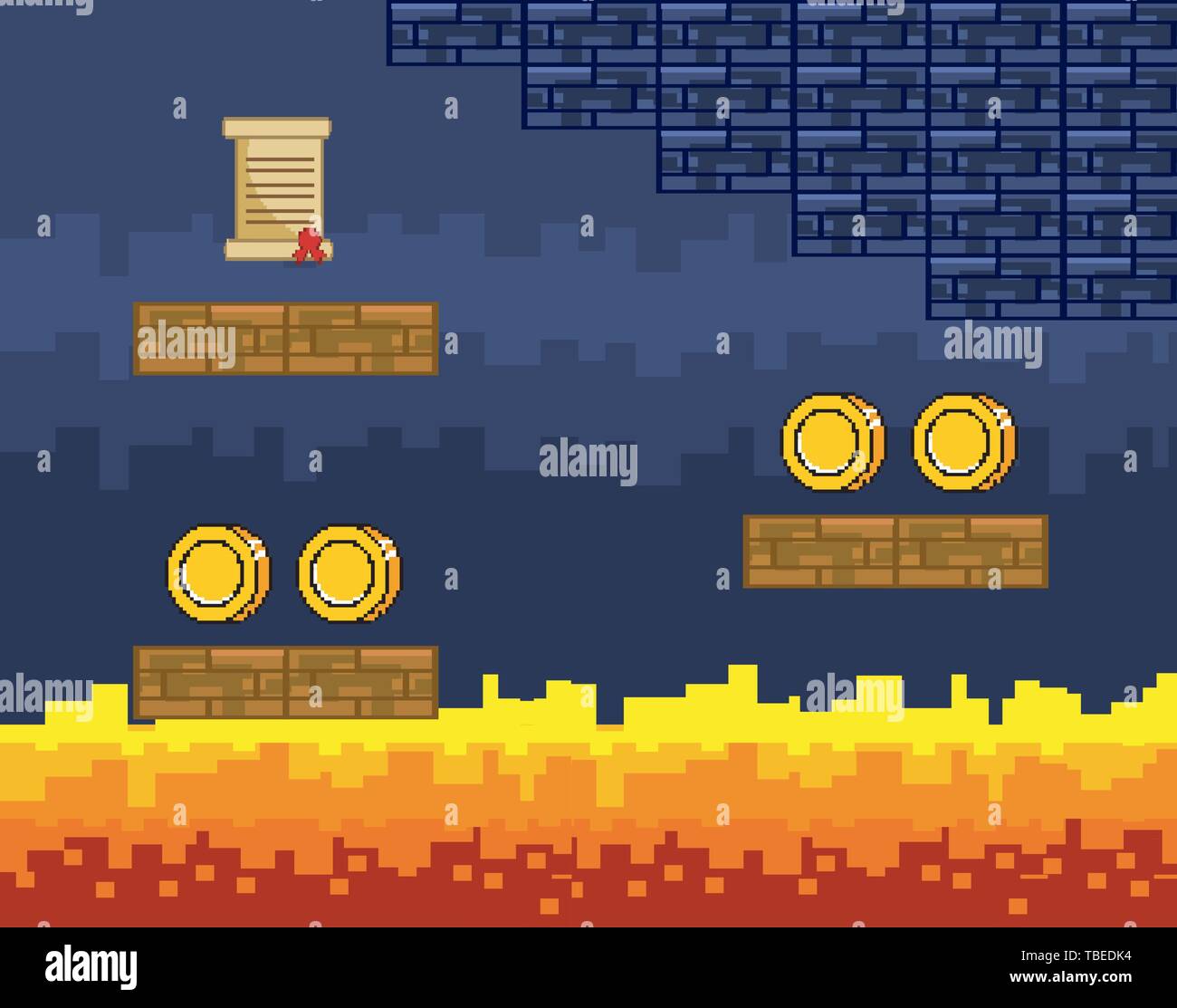 Arcade game world design, Pixel scene art retro and videogame theme ...