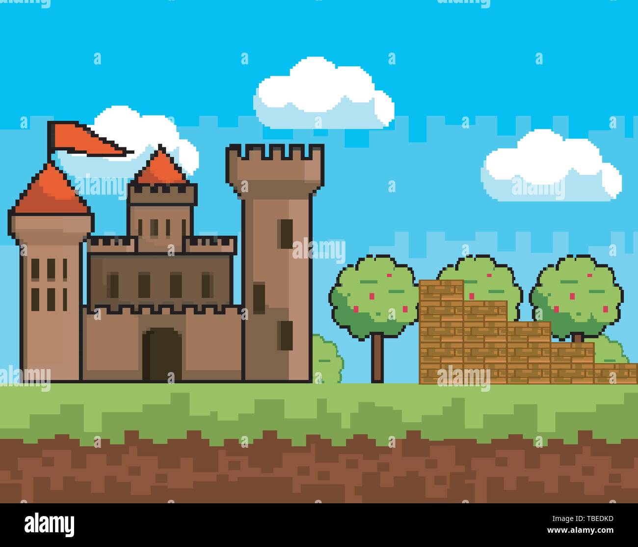 Arcade game world design, Pixel scene art retro and videogame theme ...
