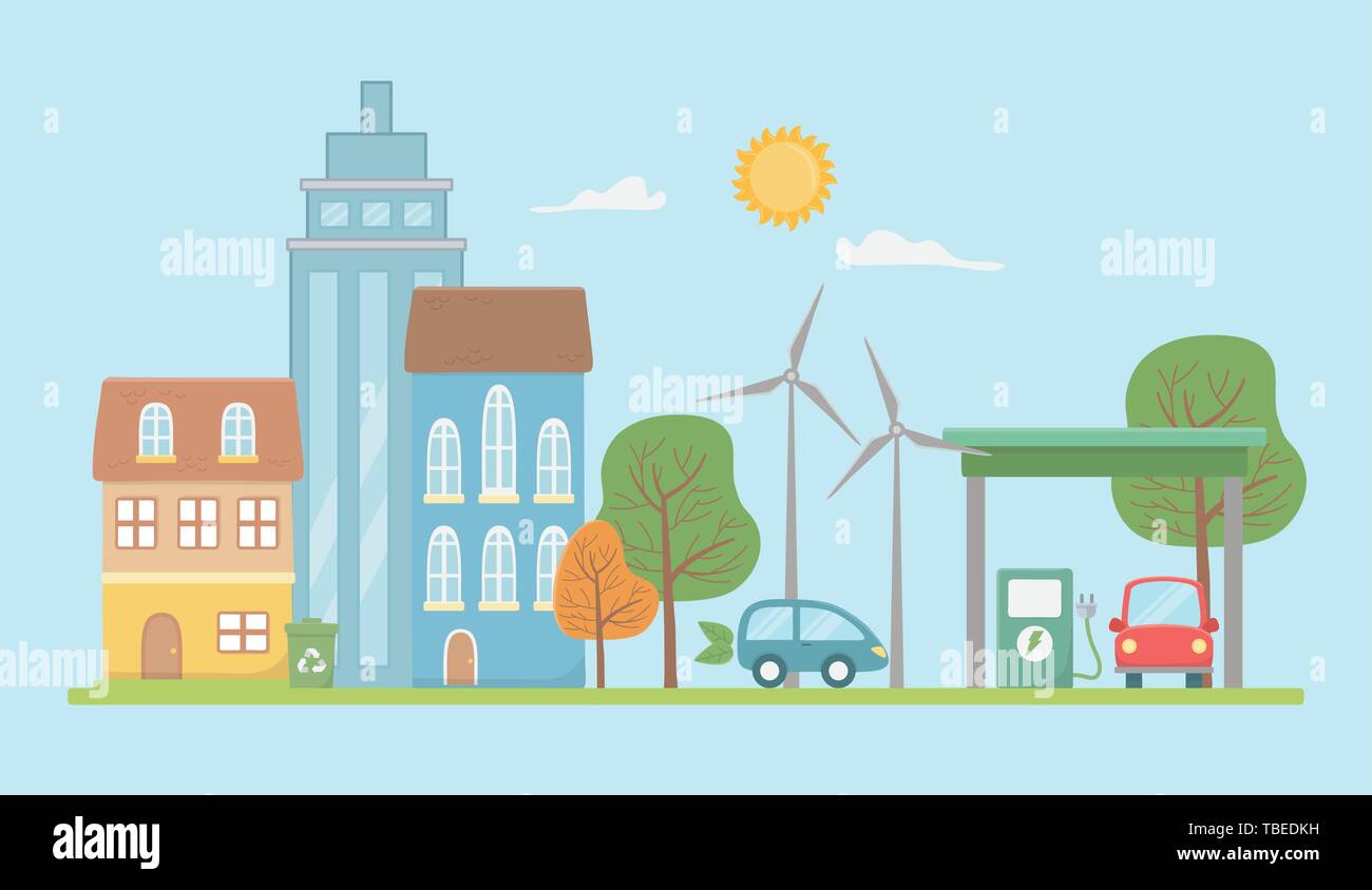 Eco city icon set design, Save planet think green and recycle and ...