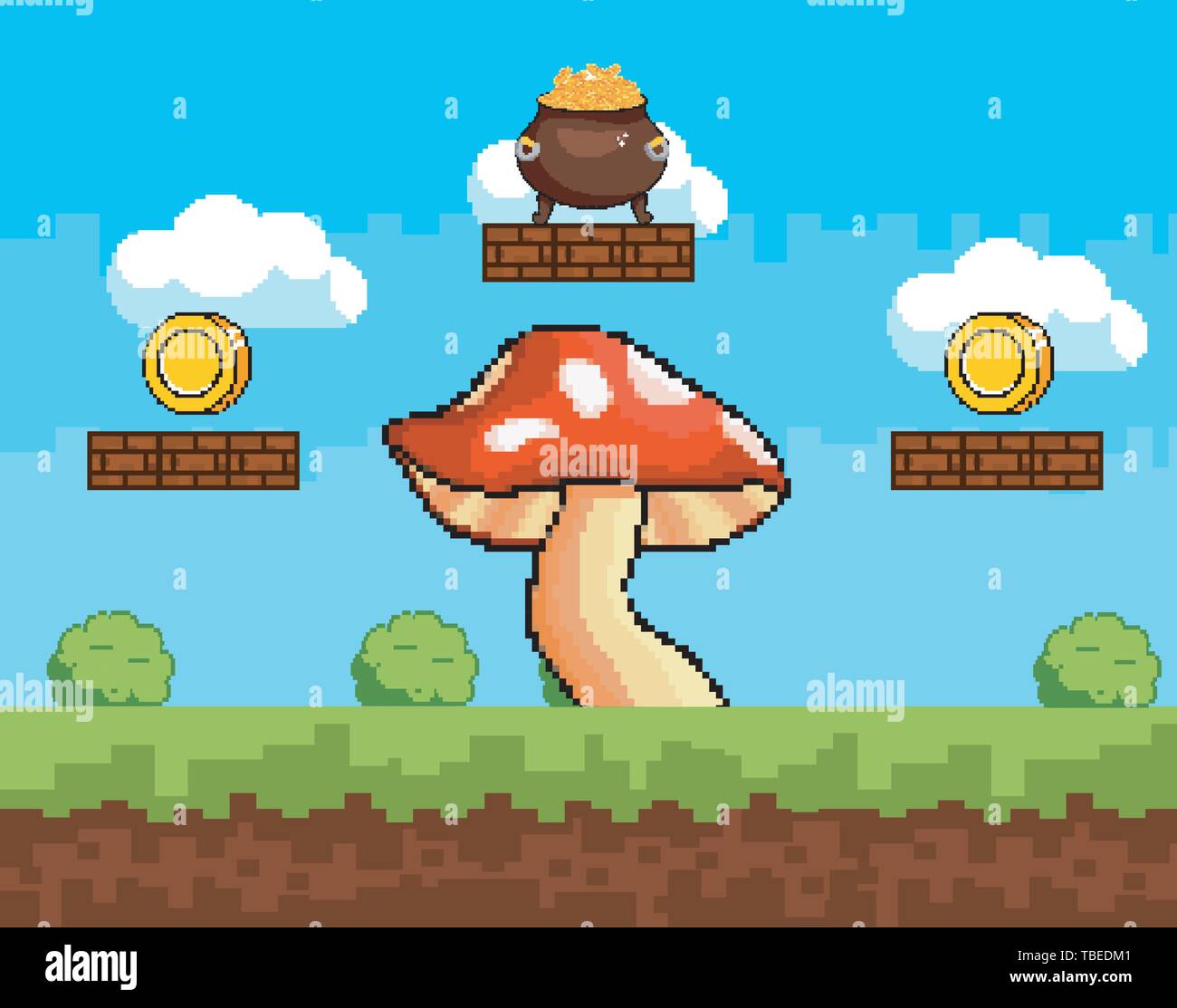 Arcade game world design, Pixel scene art retro and videogame theme ...