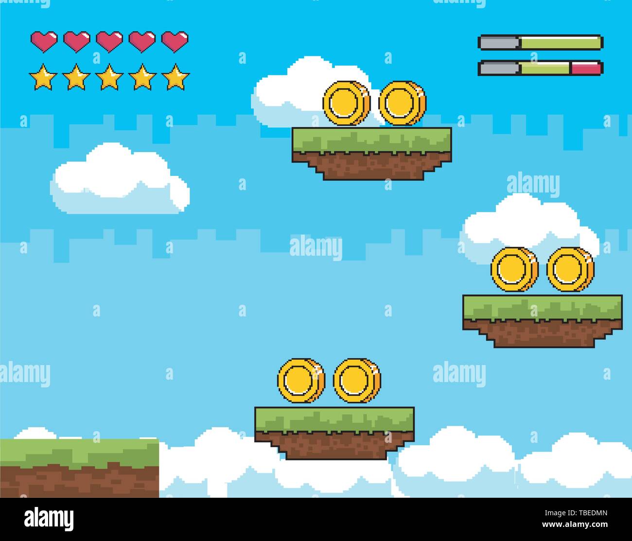 Arcade game world design, Pixel scene art retro and videogame theme ...