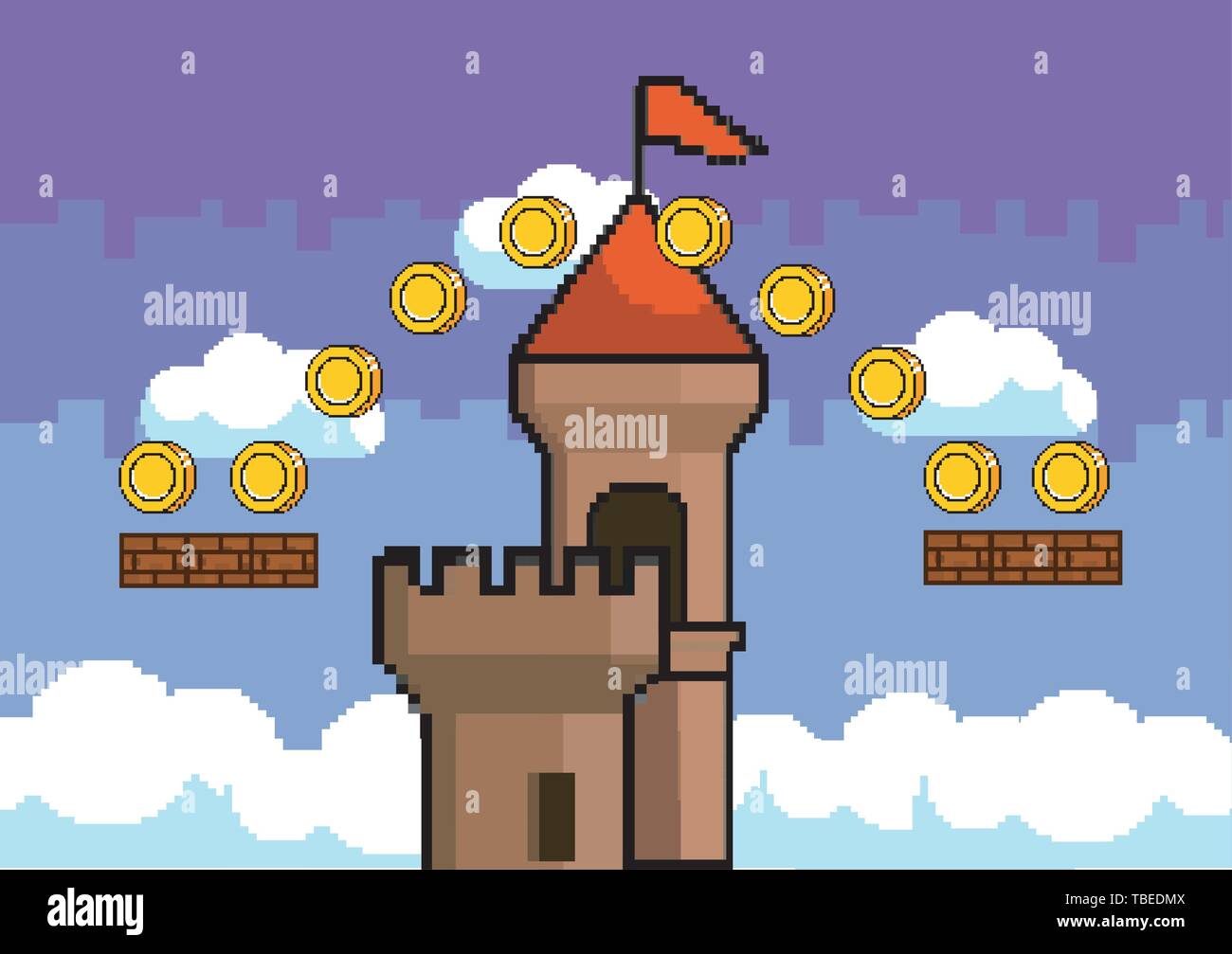 Arcade game world design, Pixel scene art retro and videogame theme ...