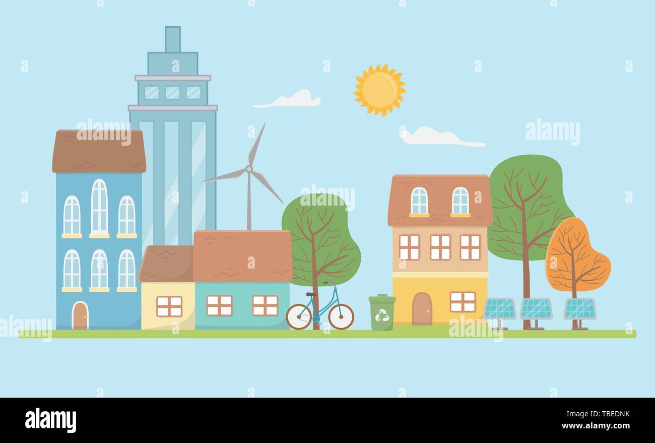 Eco city icon set design, Save planet think green and recycle and ...