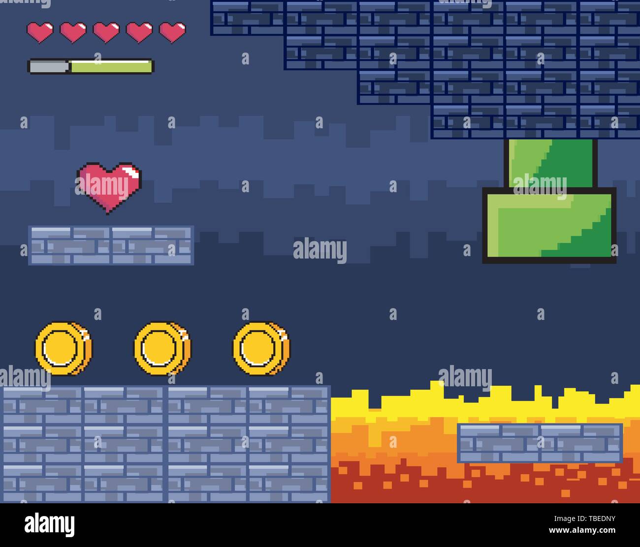 Arcade game world design, Pixel scene art retro and videogame theme ...