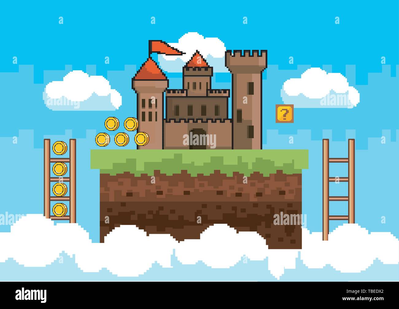 Arcade game world design, Pixel scene art retro and videogame theme ...
