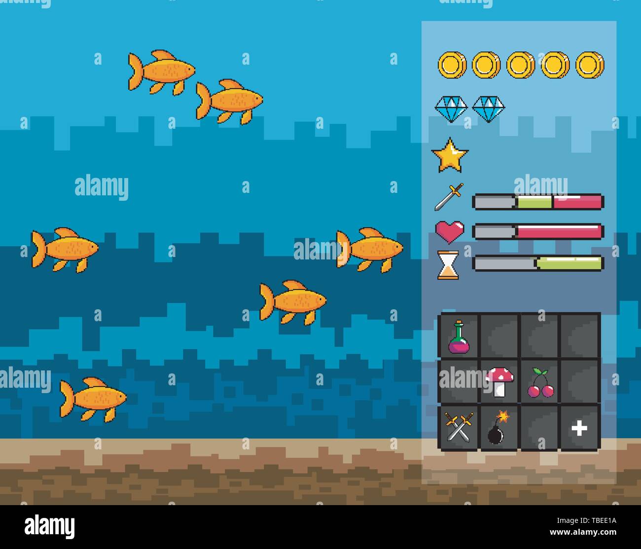 Arcade game world design, Pixel scene art retro and videogame theme ...
