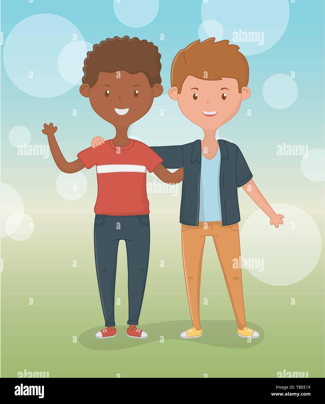 Boys cartoons design, Firiendship together friends happy people and ...