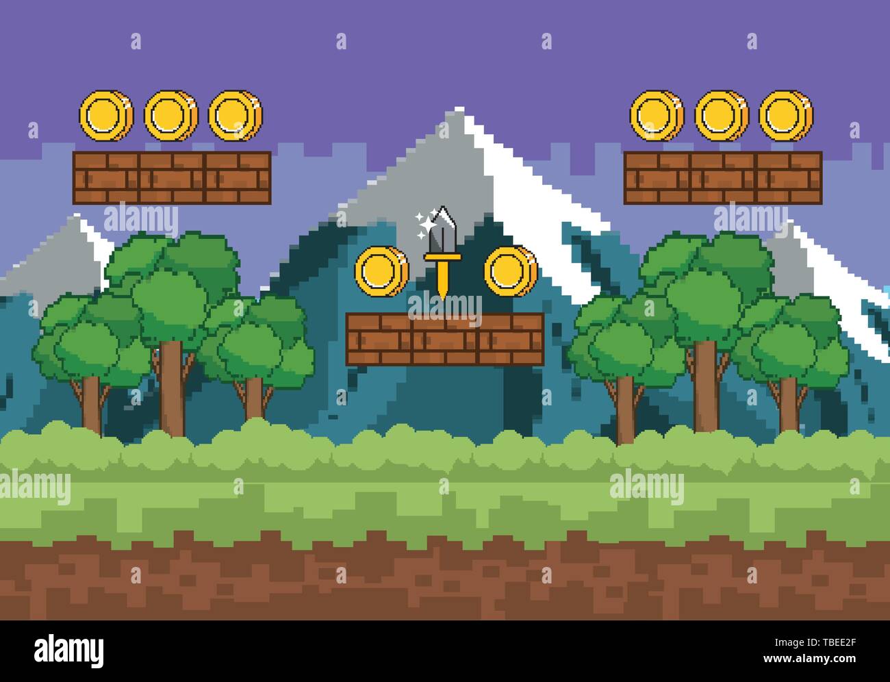 Arcade game world design, Pixel scene art retro and videogame theme ...