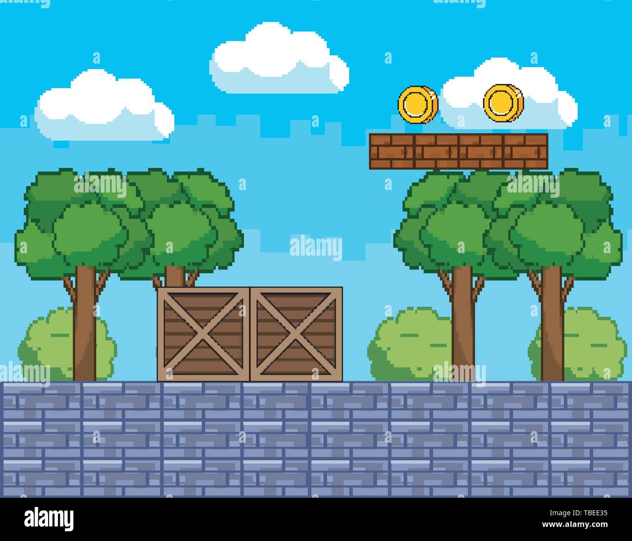 Arcade game world design, Pixel scene art retro and videogame theme ...