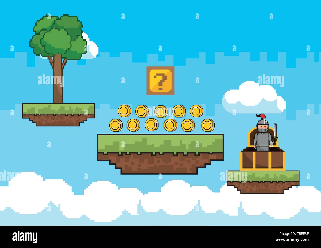 Arcade game world design, Pixel scene art retro and videogame theme ...