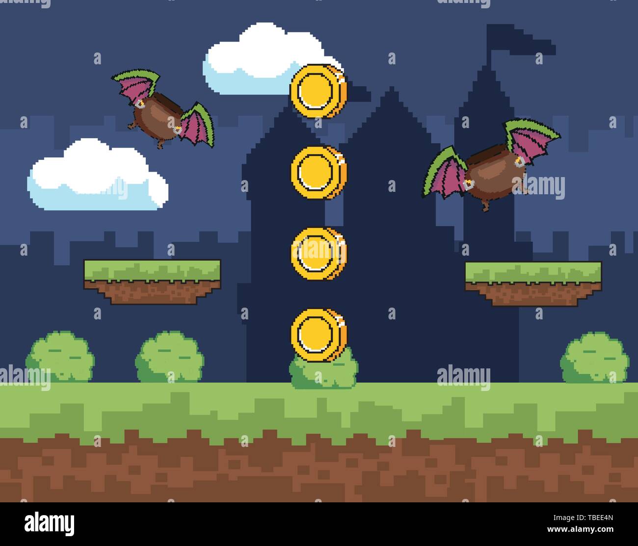 Arcade game world design, Pixel scene art retro and videogame theme ...