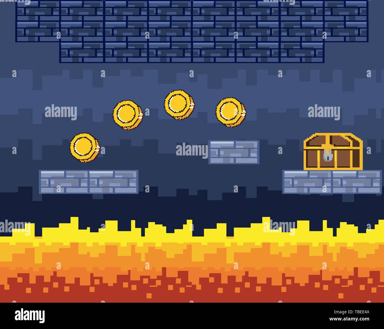 Arcade game world design, Pixel scene art retro and videogame theme ...