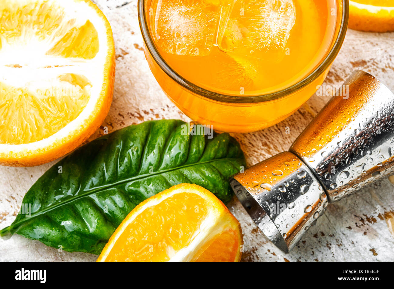 Cold refreshing drink with orange slices.Cocktail.Orange juice with ice Stock Photo - Alamy