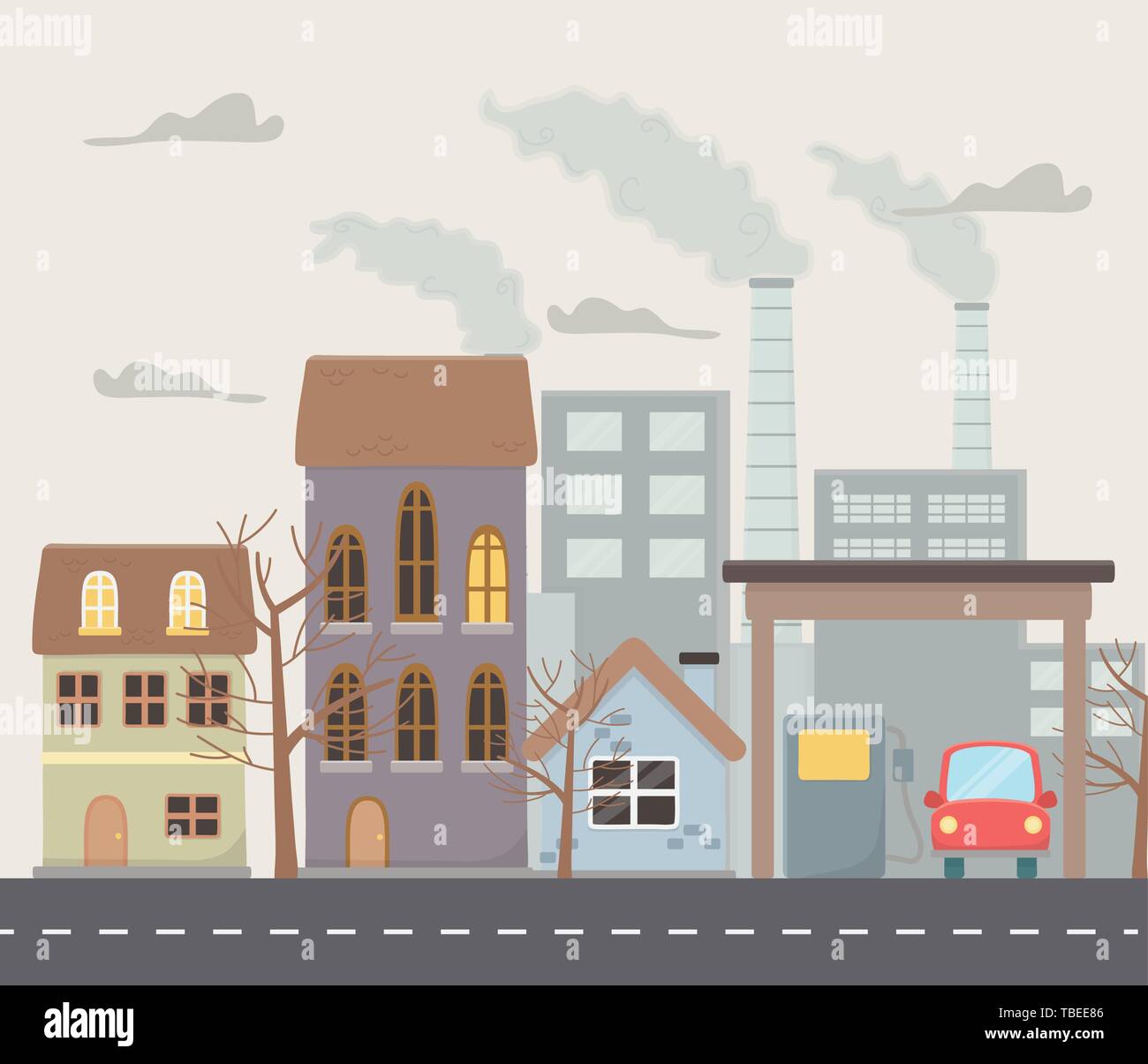 city with pollution icon set design, Save planet think green and ...