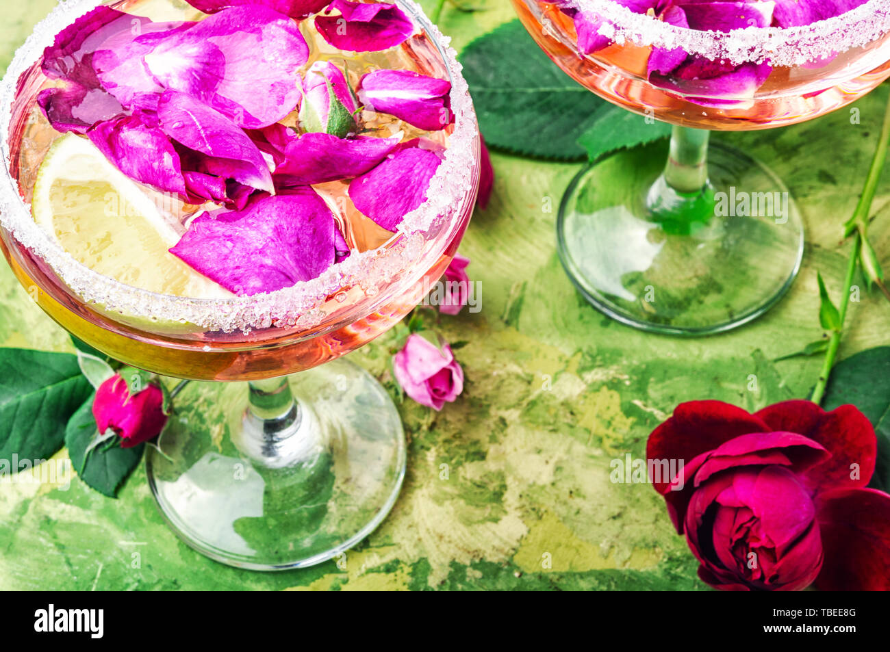Home alcoholic drink from tea rose.Flower cocktail Stock Photo - Alamy