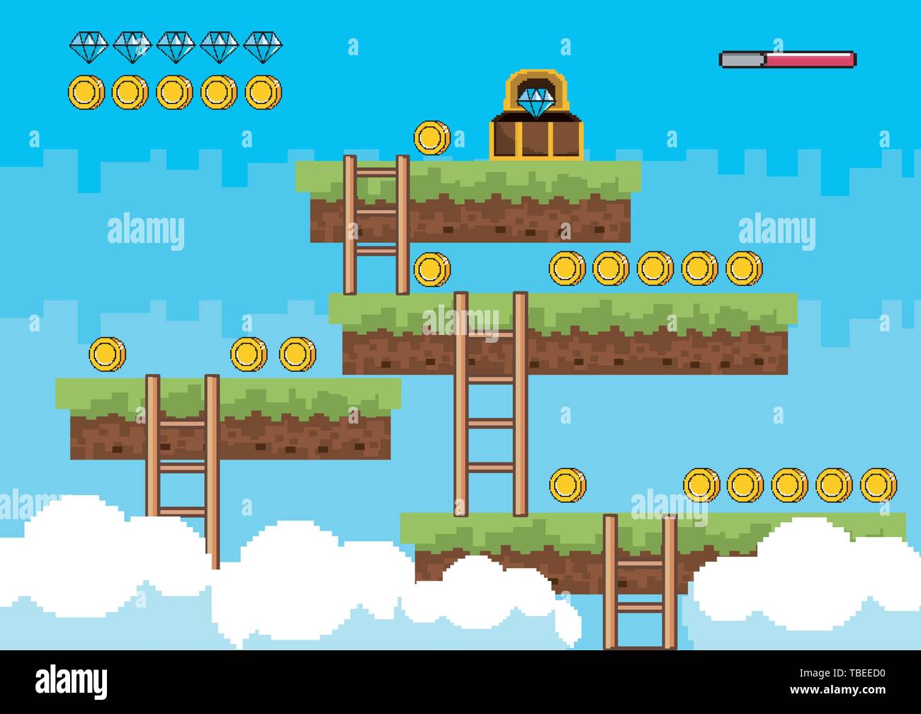 Arcade game world design, Pixel scene art retro and videogame theme ...