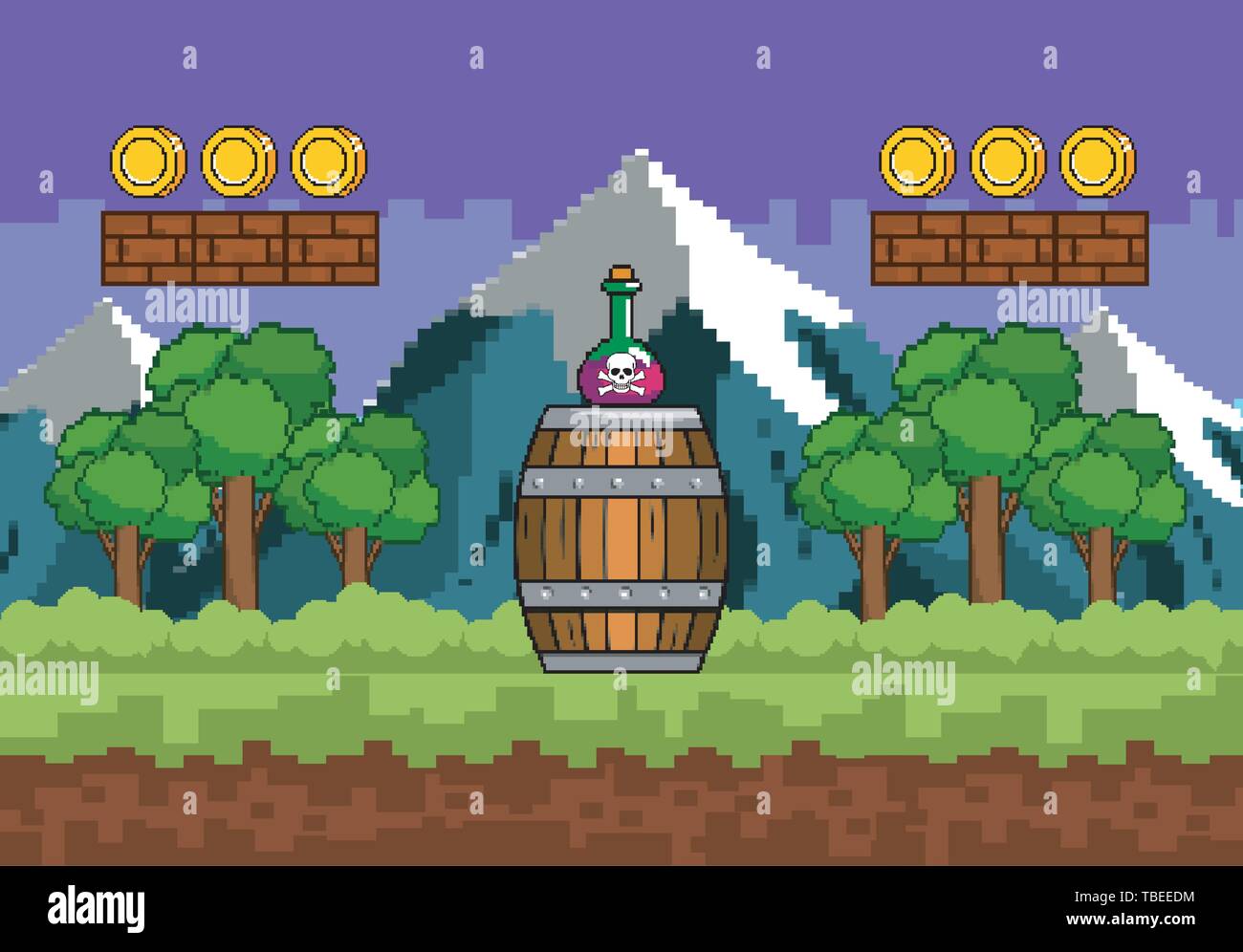 Arcade game world design, Pixel scene art retro and videogame theme ...