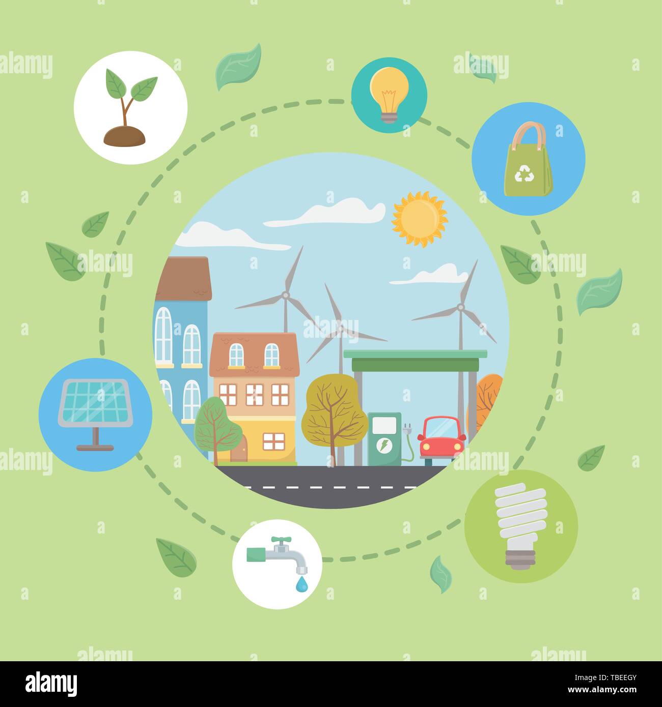 Eco city icon set design, Save planet think green and recycle and ...