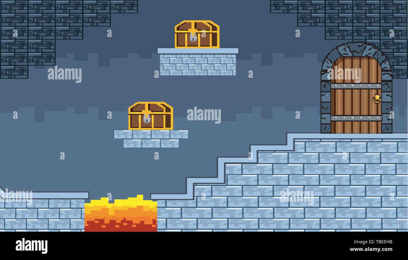 Arcade game world design, Pixel scene art retro and videogame theme ...