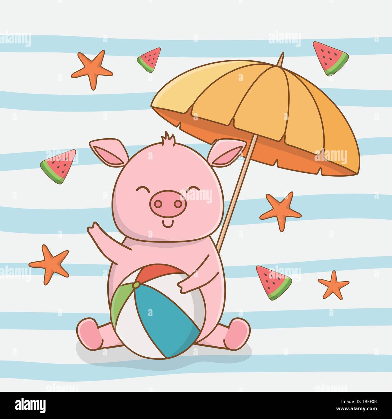 Pig cartoon design, Summer vacation beach tropical tourism and season ...
