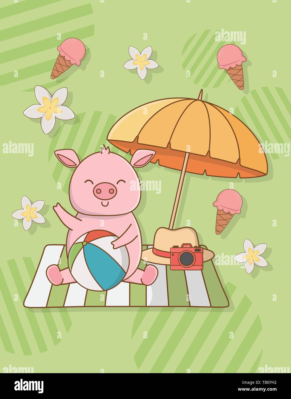 Pig cartoon design, Summer vacation beach tropical tourism and season ...