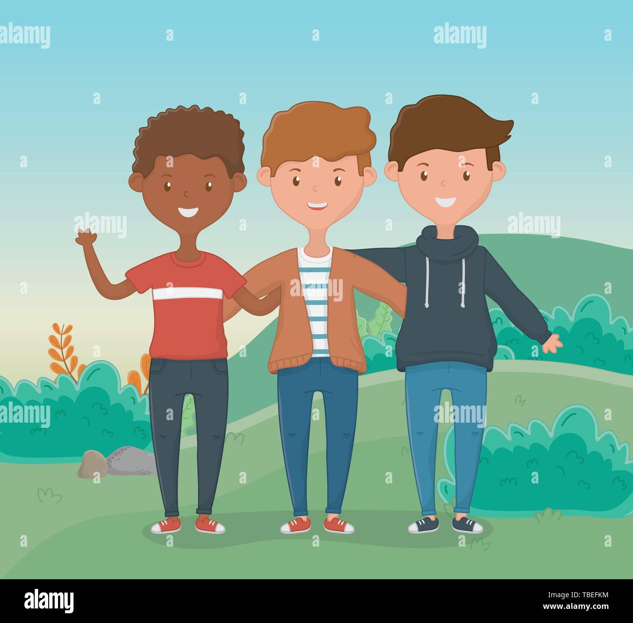 Boys cartoons design, Firiendship together friends happy people and ...