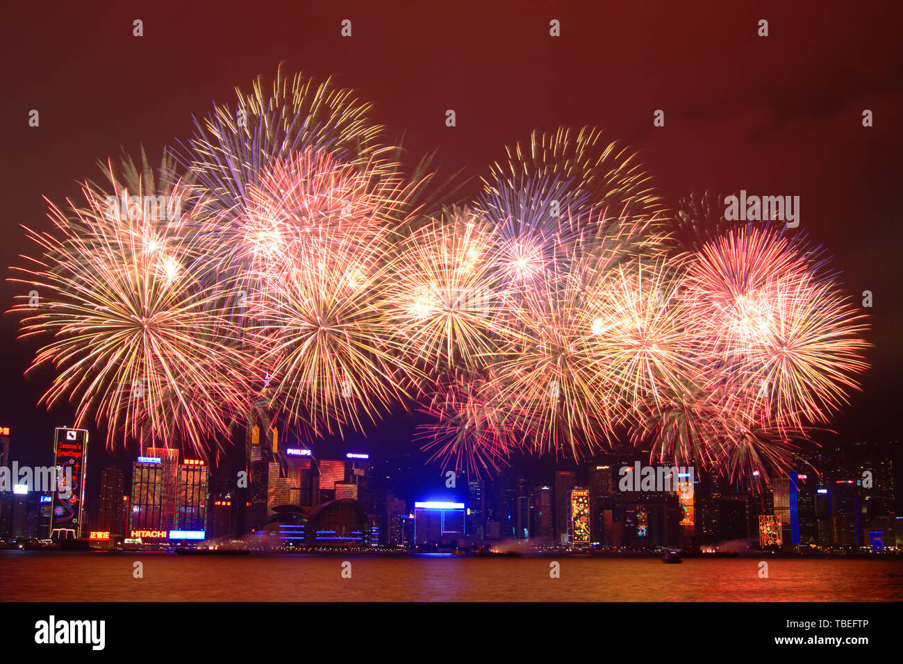 Fireworks display in Victoria Harbour, Hong Kong Stock Photo - Alamy