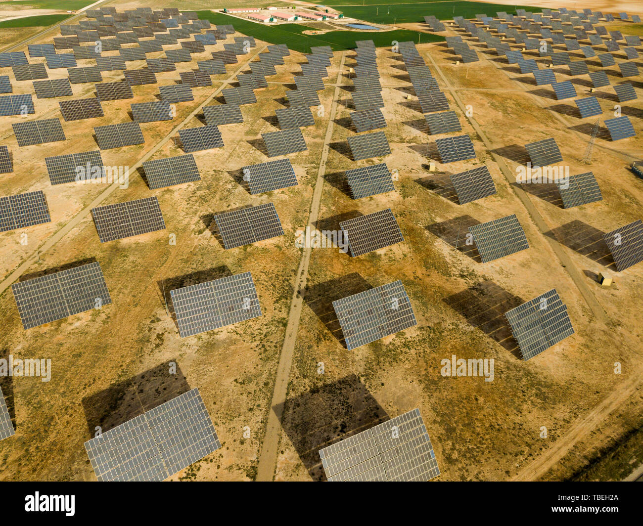 Top view of the electric power polar panel system at desert Stock Photo ...