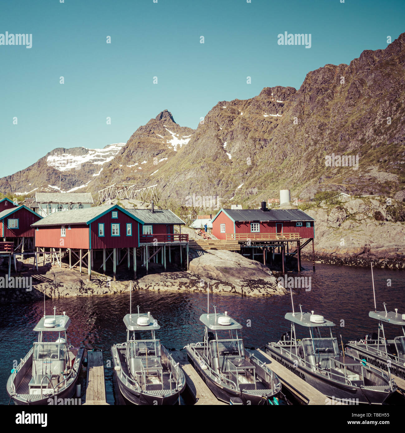TIND, NORWAY - MAY 23, 2019: Traditional architecture in Tind fishing ...