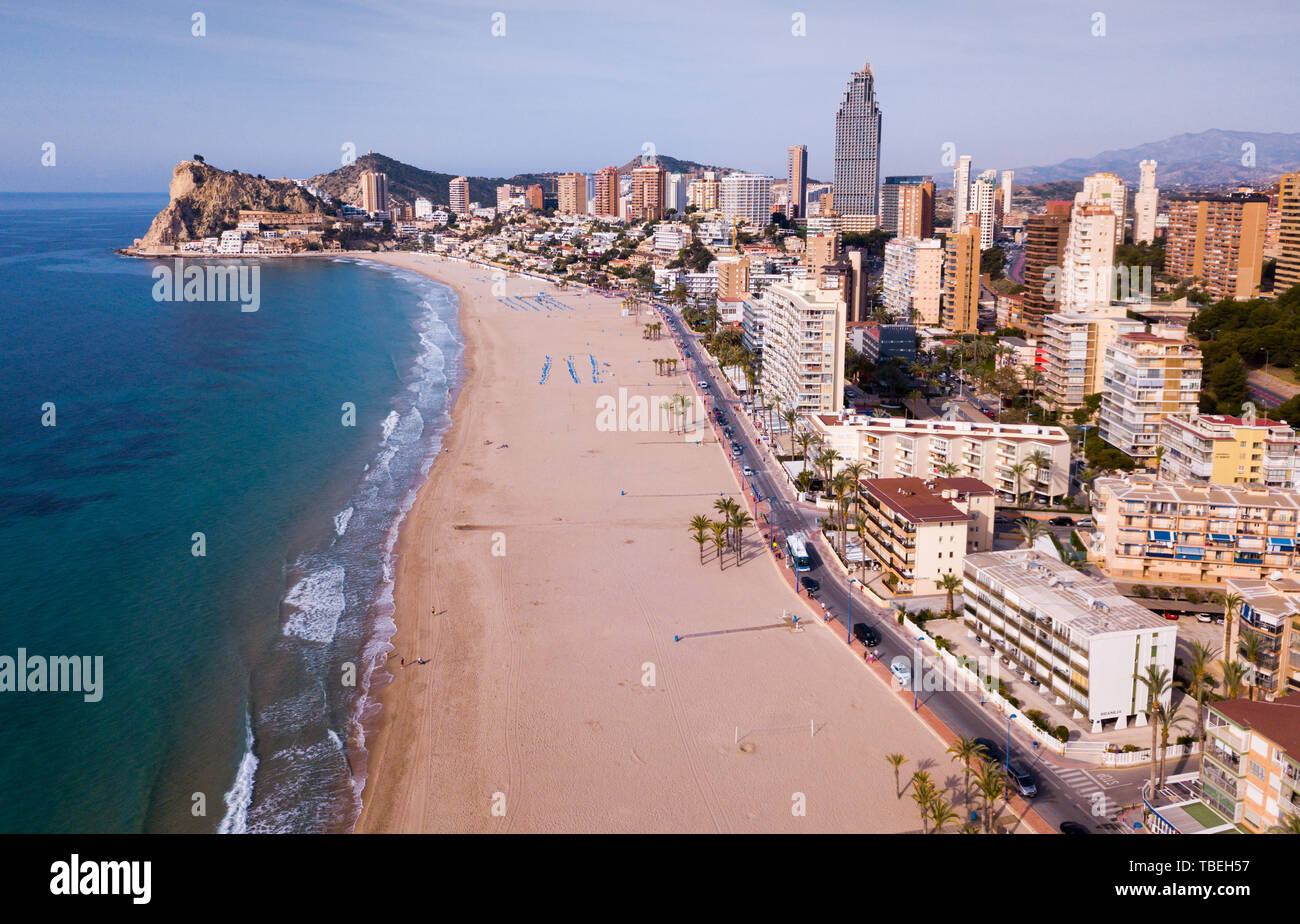 Aerial view of coast at Benidorm cityscape with a modern apartment ...