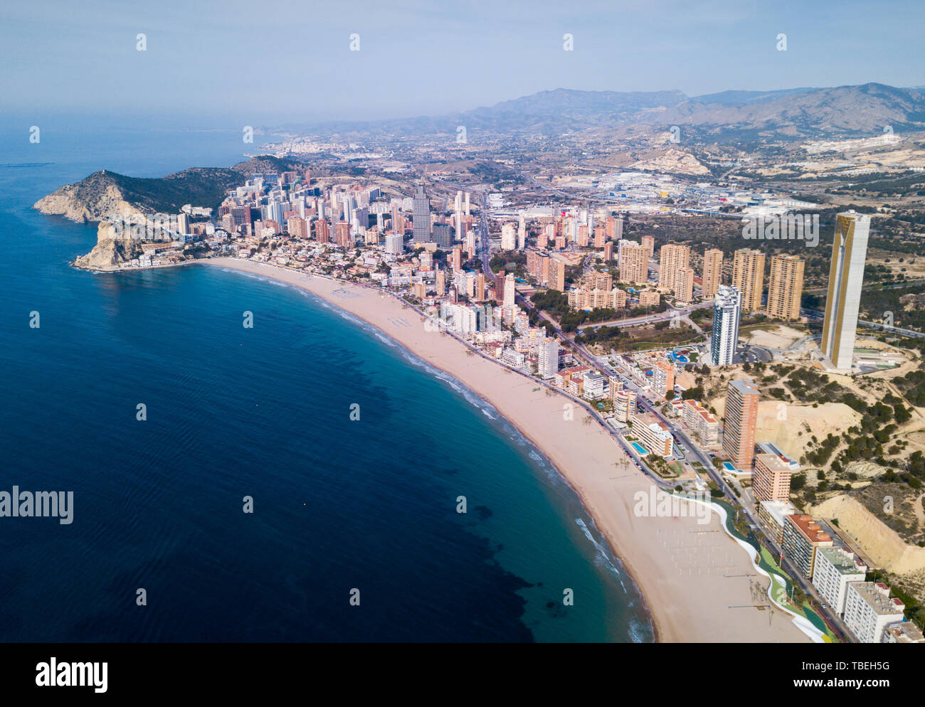 Aerial view of coast at Benidorm cityscape with a modern apartment ...