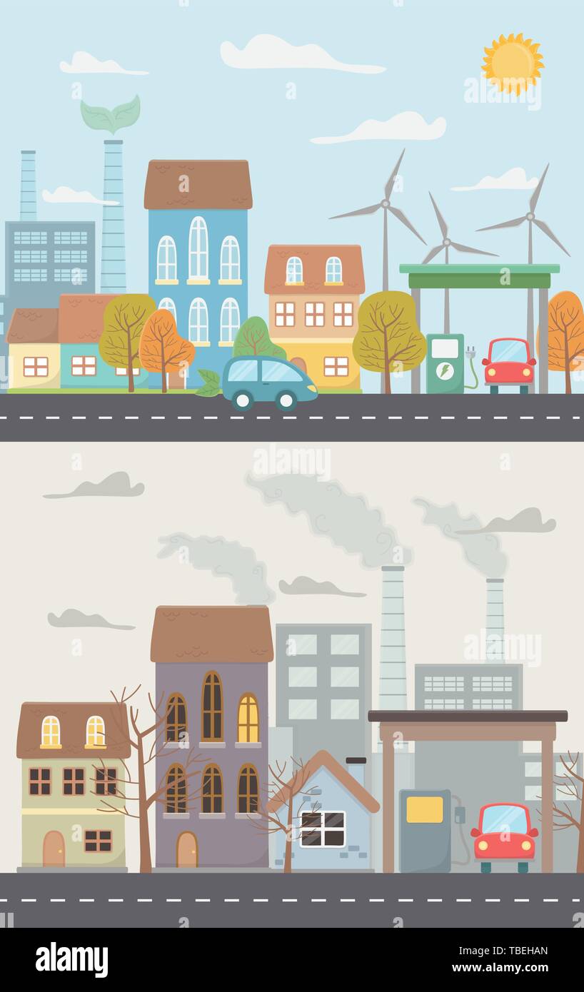 Eco city icon set design, Save planet think green and recycle and ...