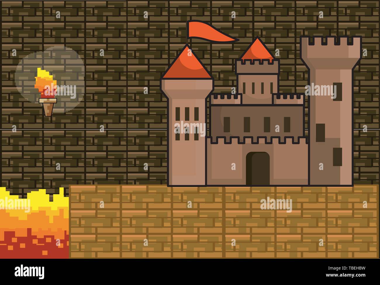 Arcade game world design, Pixel scene art retro and videogame theme ...