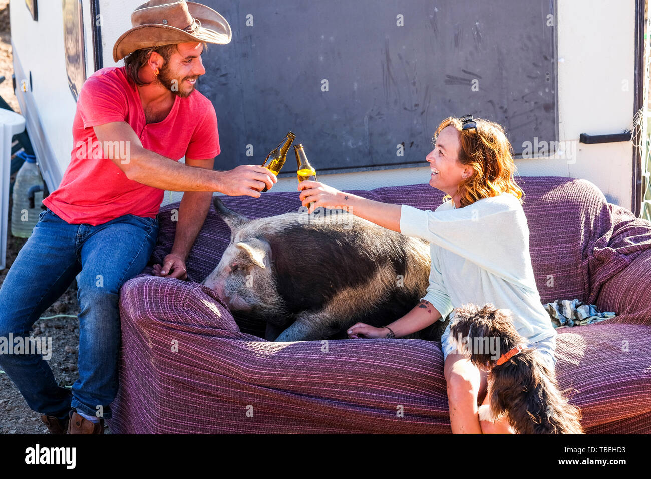 Alternative young caucasian millennial farmer living in contact with ...