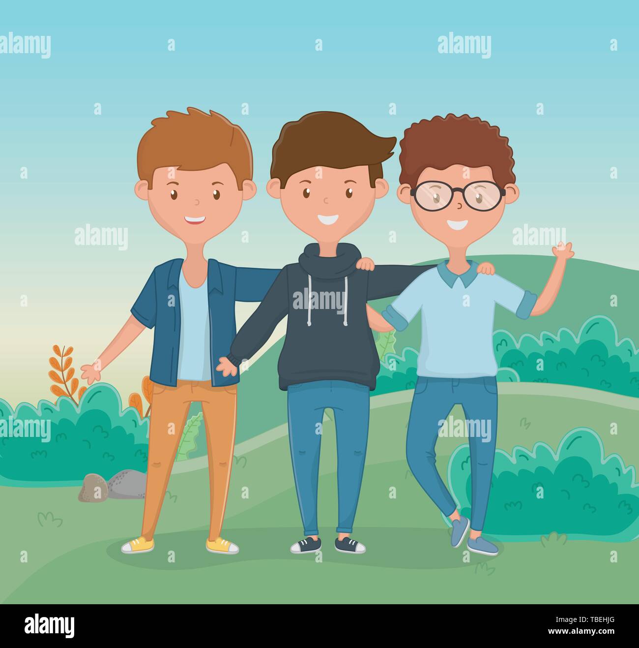 Boys cartoons design, Firiendship together friends happy people and ...