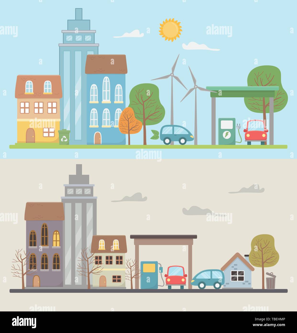 Eco city icon set design, Save planet think green and recycle and ...