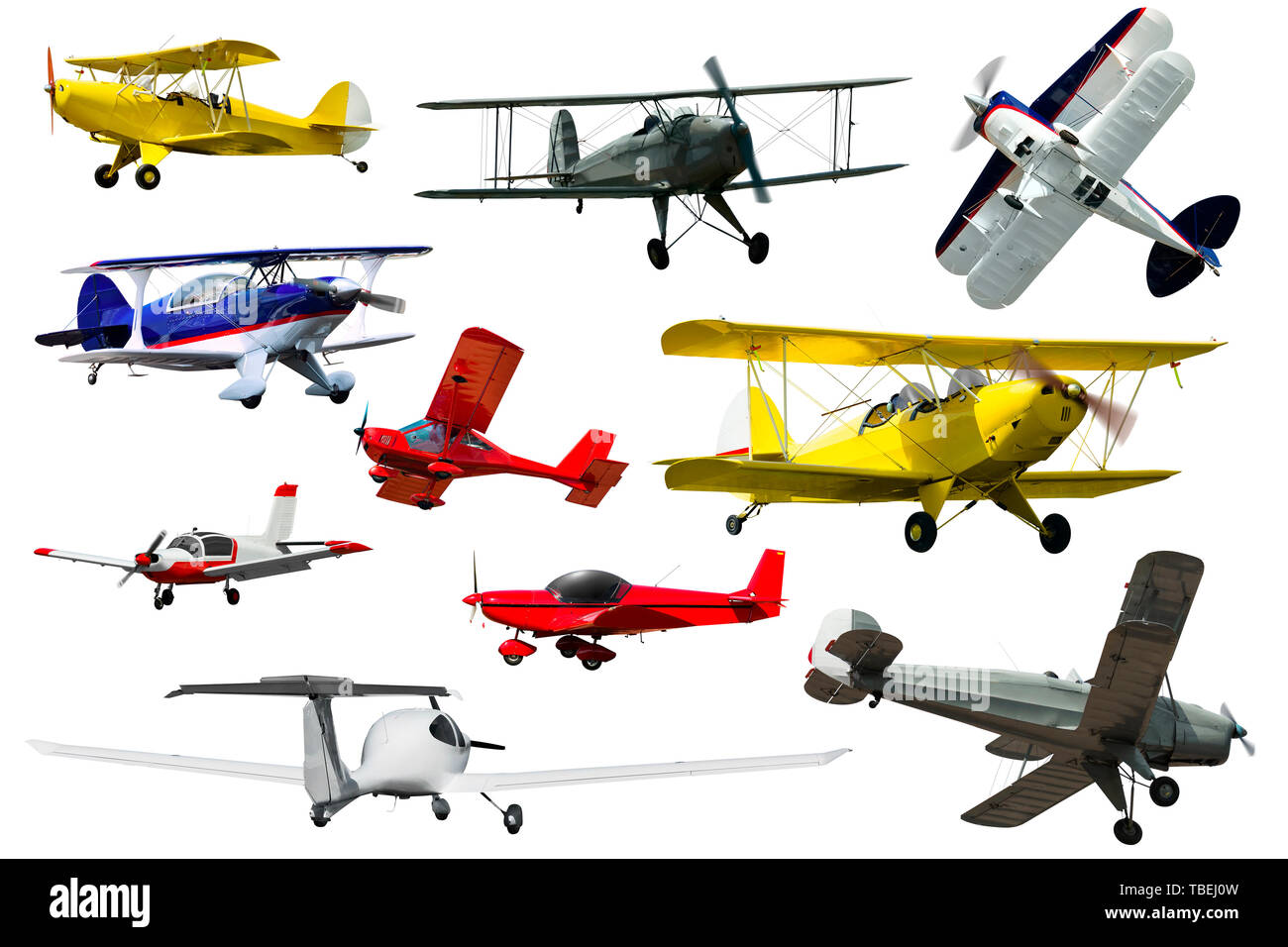 Seaplanes, gliders, light airplanes isolated on white background Stock ...