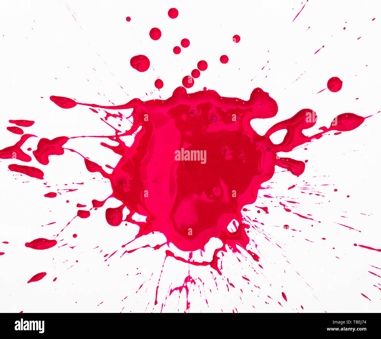 Big red blot with splashes and drops isolated on white background Stock ...