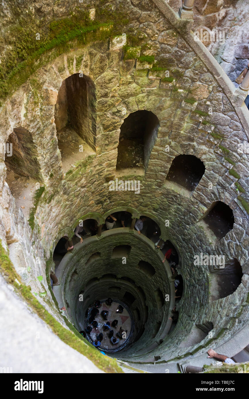 Stone stair in tower, Quinta da Regaleira estate, Sintra. Portugal ...