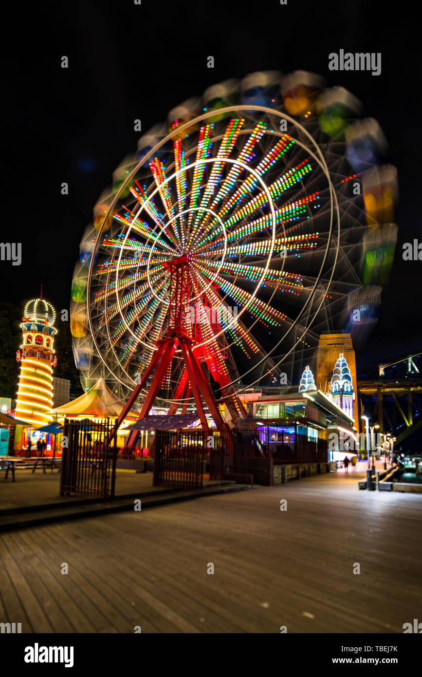 Luna Park ferris wheel at night during Vivid, the annual popular light ...