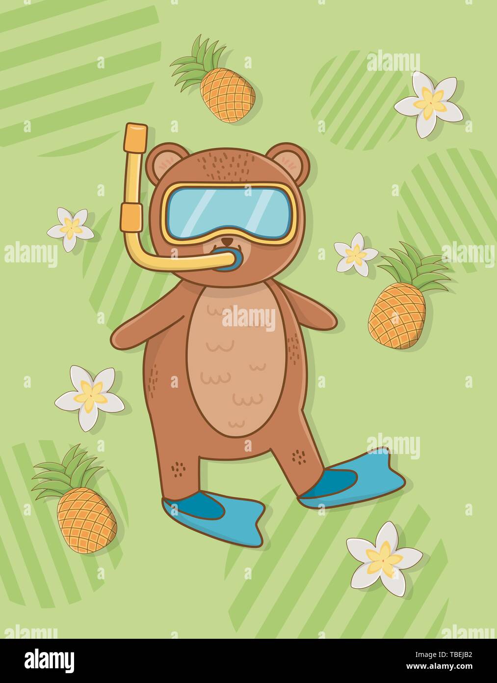 Bear cartoon design, Summer vacation beach tropical tourism and season ...