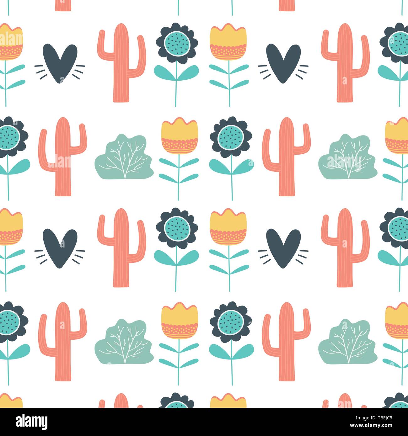 Flower heart and cactus design, floral nature plant ornament garden ...