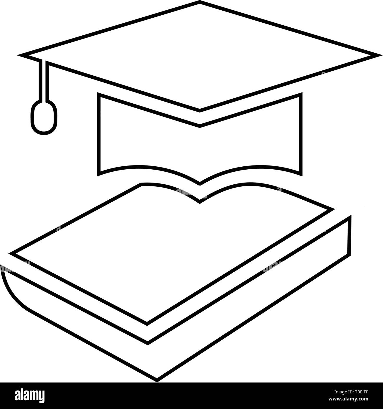 Book with vector graduation cap - education icon, academic university hat illustration Stock ...