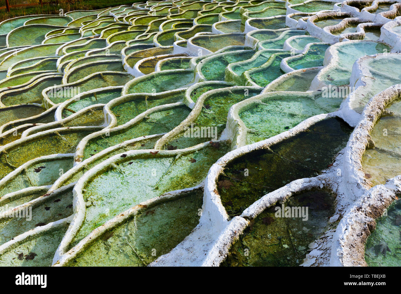 Natural terraced basins in Egerszalok thermal spring, Hungary Stock ...