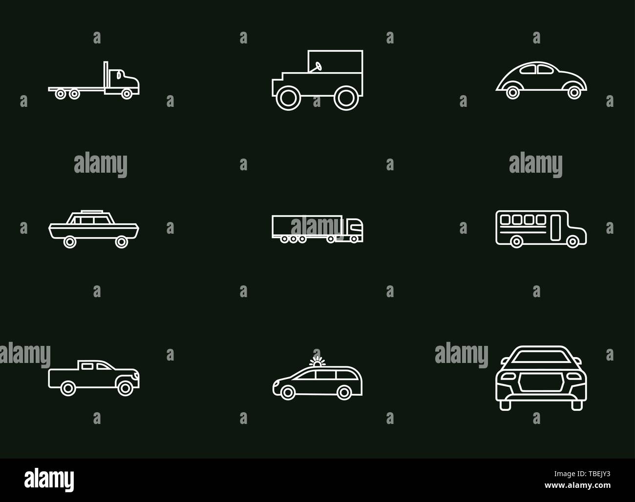 Transportation icons set white color - on a black background Stock ...