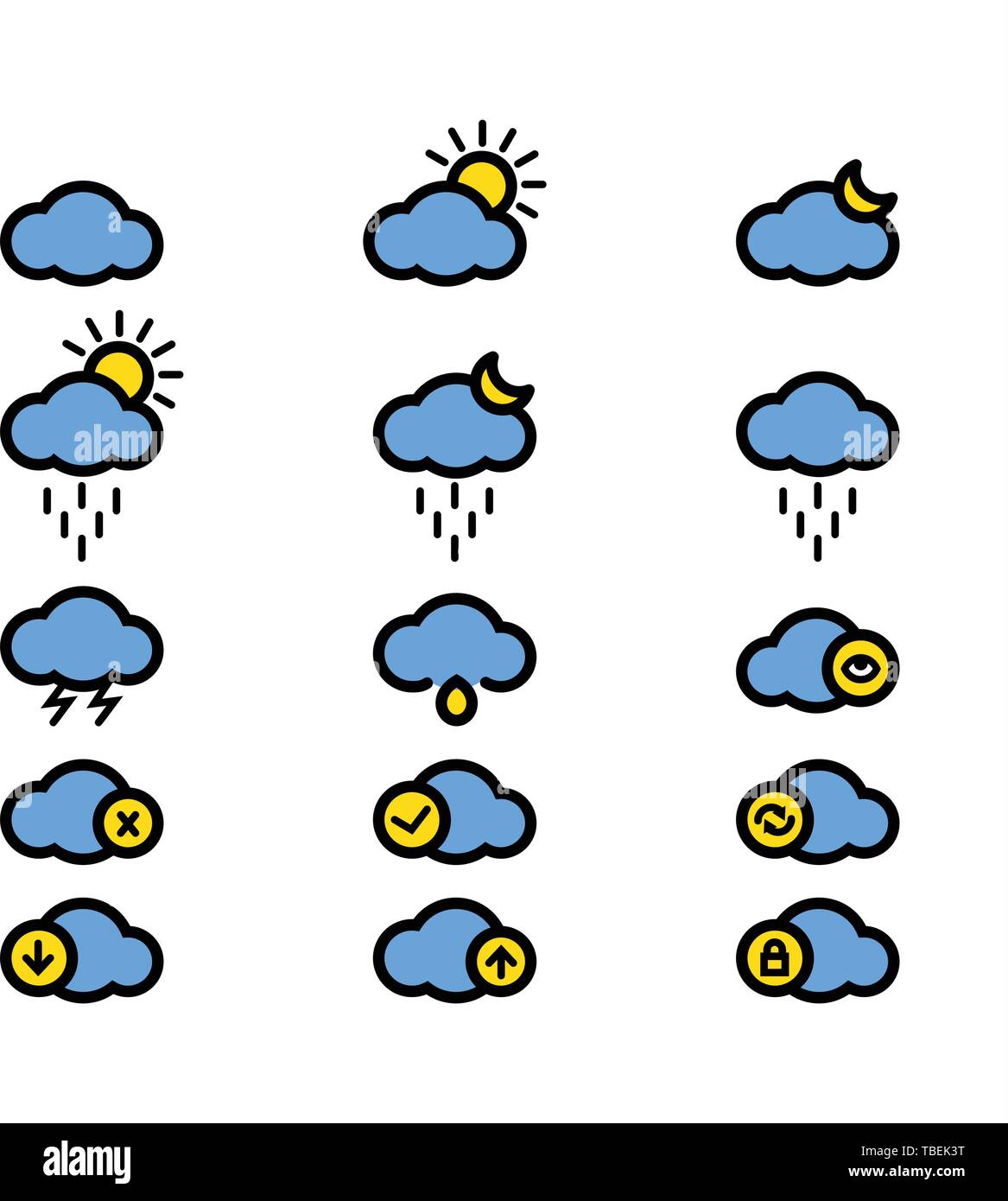 Set of cloud vector linear fill icon. Cloud sign set vector Stock ...
