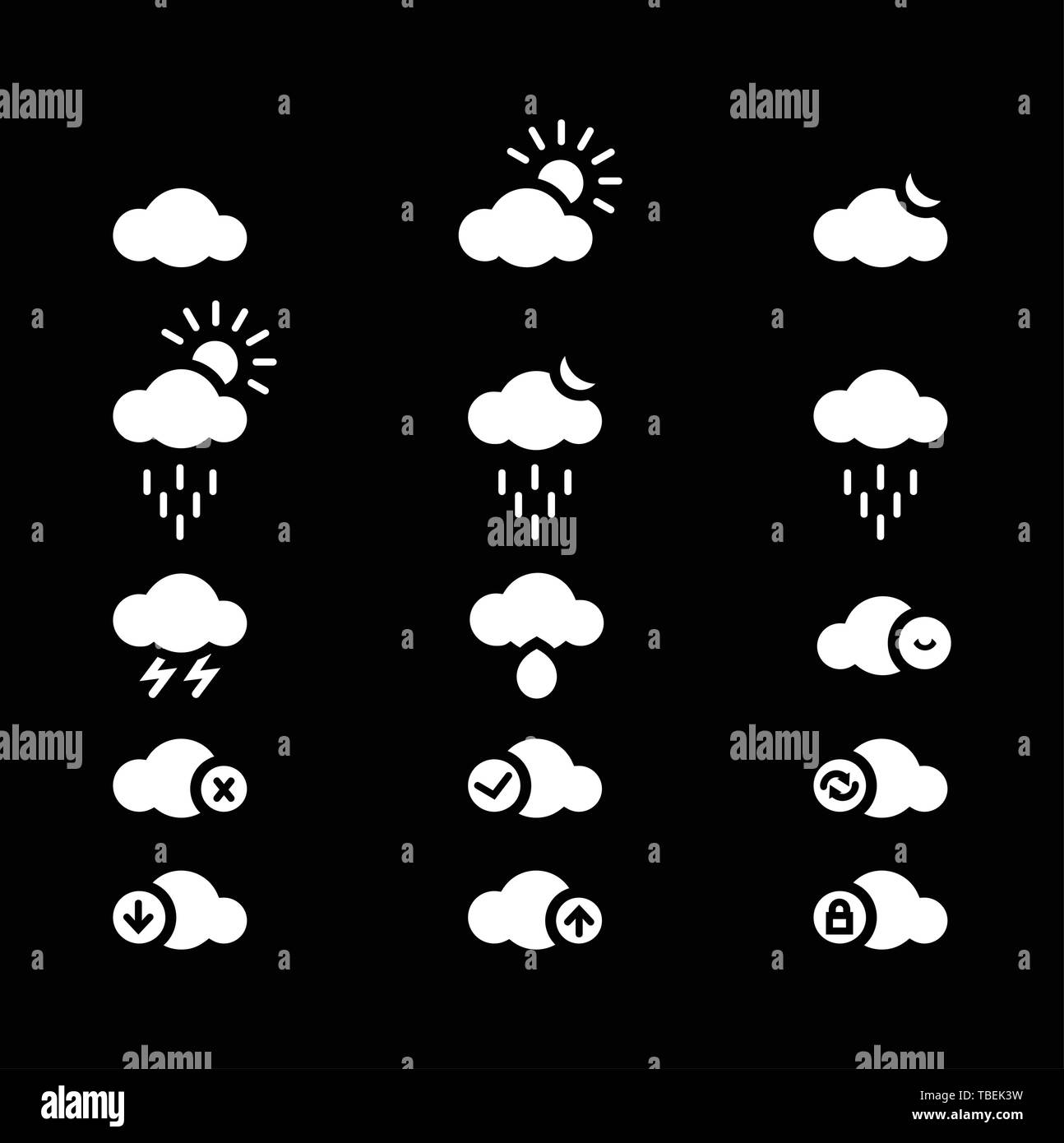 Set of cloud vector glyph icon. Cloud sign set vector - white Stock ...